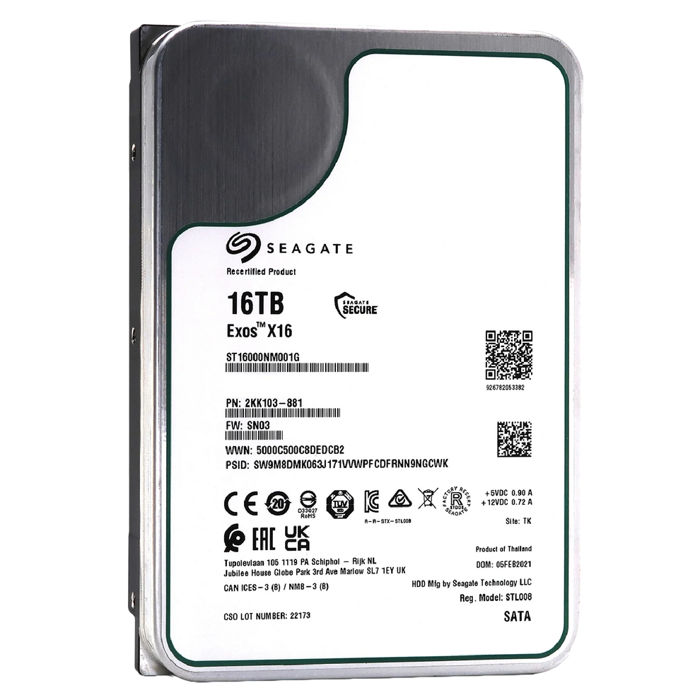 Recertified Seagate EXOS X16 16TB ST16000NM001G ENTERPRISE 3.5" 4Kn CMR ...