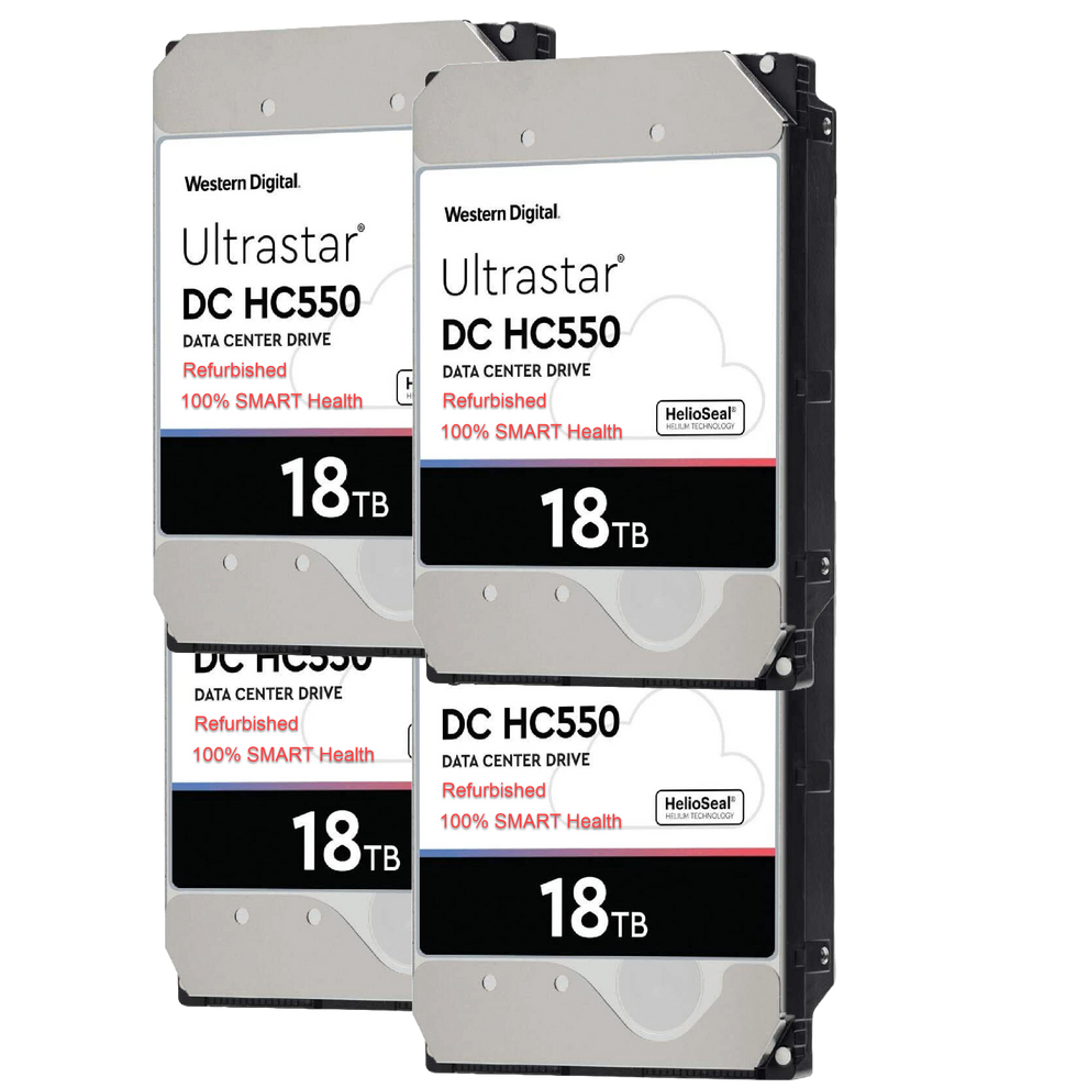4 Pack Refurbished WD Ultrastar DC HC550 18TB 3.5" SATA SE CMR HDD WUH ...